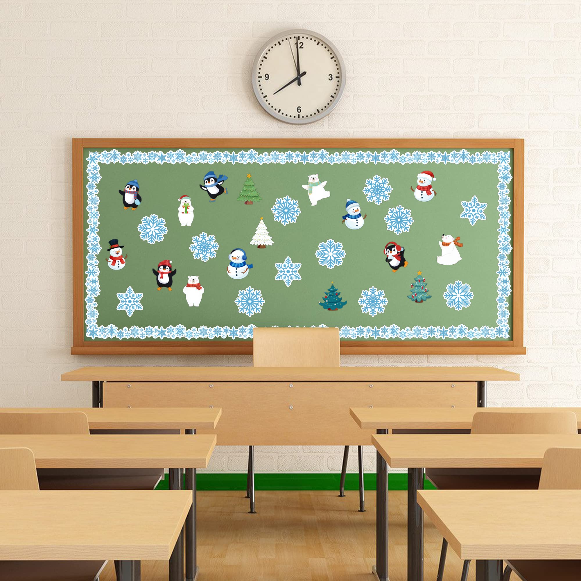 67Pcs Winter Classroom Bulletin Board Decorations Winter Xmas Tree Snowman Penguin Bear Snowflake Border Cut Outs for School Classroom Office Party Wall Window Decor, Welcome Winter Christmas Gifts