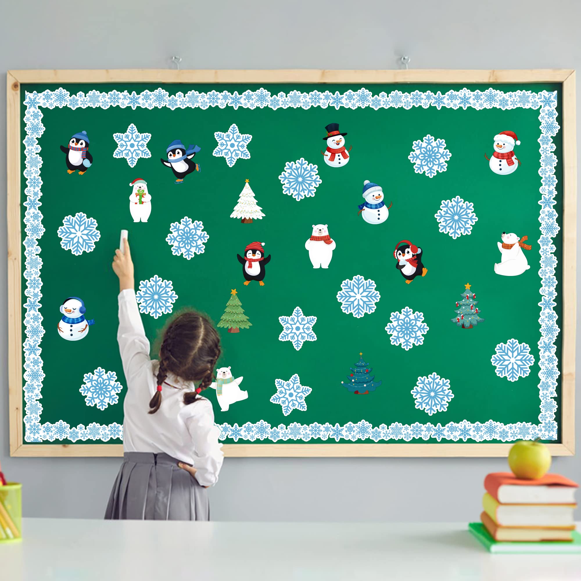 67Pcs Winter Classroom Bulletin Board Decorations Winter Xmas Tree Snowman Penguin Bear Snowflake Border Cut Outs for School Classroom Office Party Wall Window Decor, Welcome Winter Christmas Gifts
