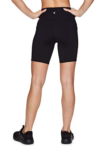 RBX Active Women's 7" Solid Ultra Hold High Waist Squat Proof Yoga Bike Short with Pockets Black 7-Inch L