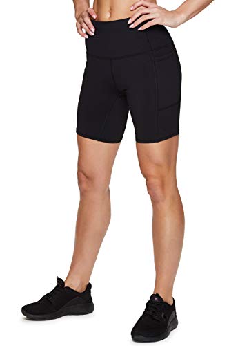 RBX Active Women's 7" Solid Ultra Hold High Waist Squat Proof Yoga Bike Short with Pockets Black 7-Inch L