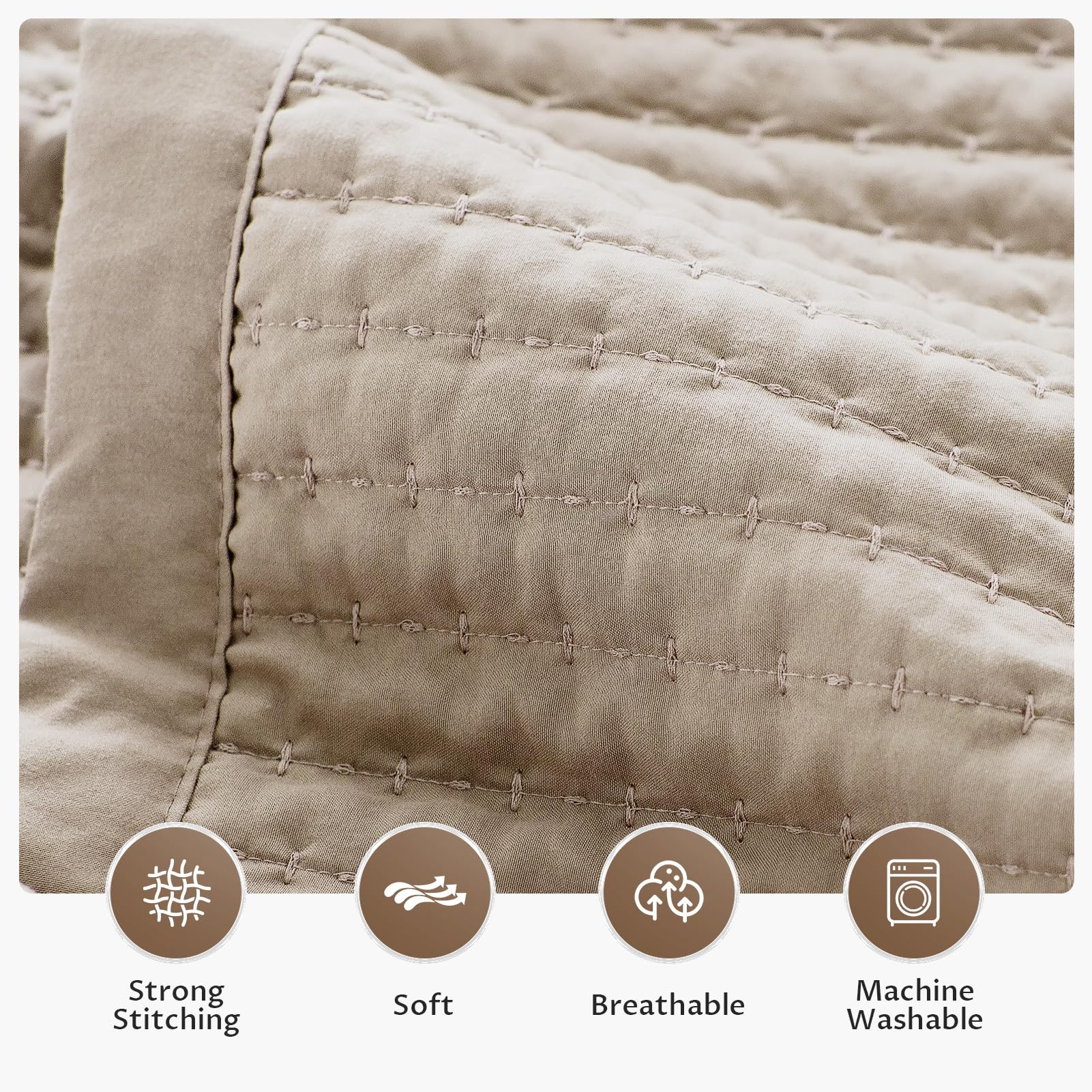 KASENTEX Quilt Mini Set-Stone Washed-Super Soft Bedspread-Light Weight-White Down Alternative Microfiber Fill-Machine Washable-Solid Colors, Twin +2 Shams, Camel