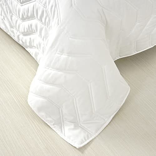DOWN HOME Satin Silky Lightweight 3 Pieces Quilt Set Coverlet Set Modern Classic Quilting Pattern for All Season Super Soft and Silky Full Queen 88x92inch White