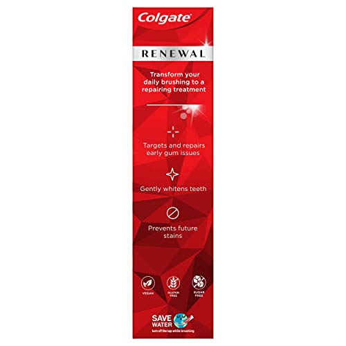 Colgate Renewal Gum Protection Whitening Toothpaste, Mint Toothpaste for Gingivitis and Teeth Whitening Restoration, Sugar Free, Enamel Safe, Gluten Free, Vegan, 3 Oz Tube