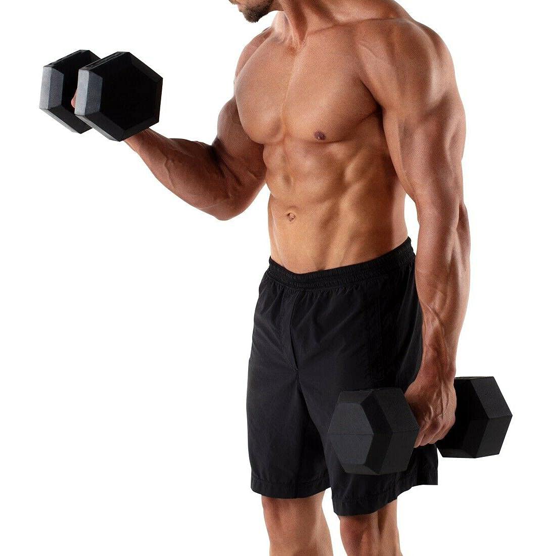 Hex Dumbbells Rubber Coated Cast Iron Hex Black Dumbbell Free Weights for Exercises 5 Pounds/Pair
