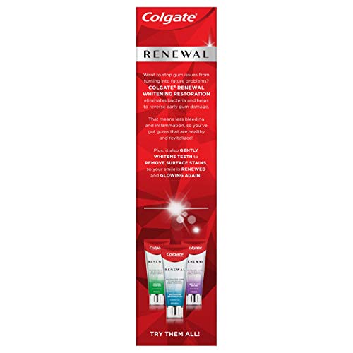 Colgate Renewal Gum Protection Whitening Toothpaste, Mint Toothpaste for Gingivitis and Teeth Whitening Restoration, Sugar Free, Enamel Safe, Gluten Free, Vegan, 3 Oz Tube