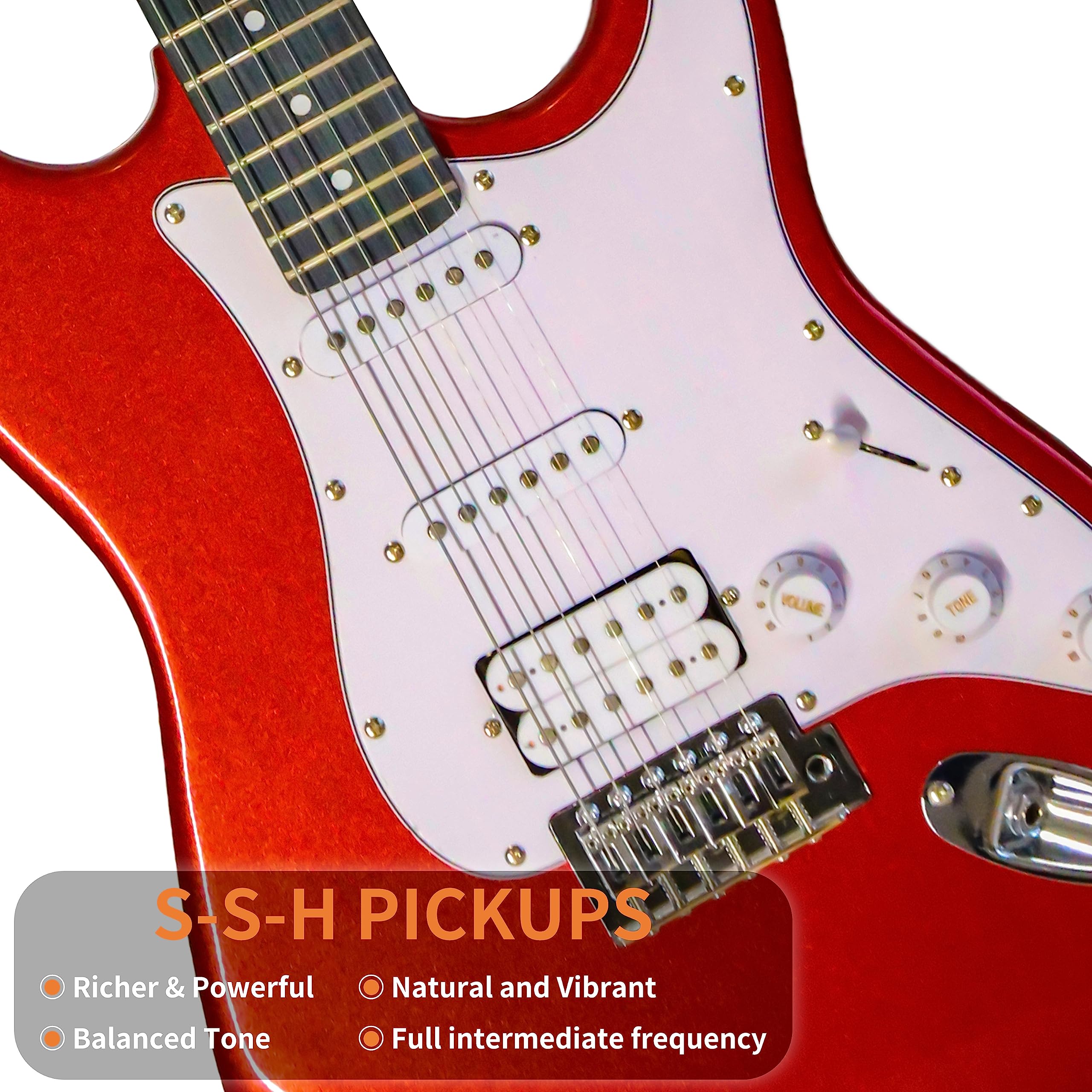 LUCKWBQ 39in Full Size Electric Guitar Beginners Kit,Electric Guitar Starter Kit,Red w/Aceesccories, Bag, Picks, Strap, 6 Strings, Tremolo Arm - Guitarra Electrica for Starters, Adults, Kids, Travel