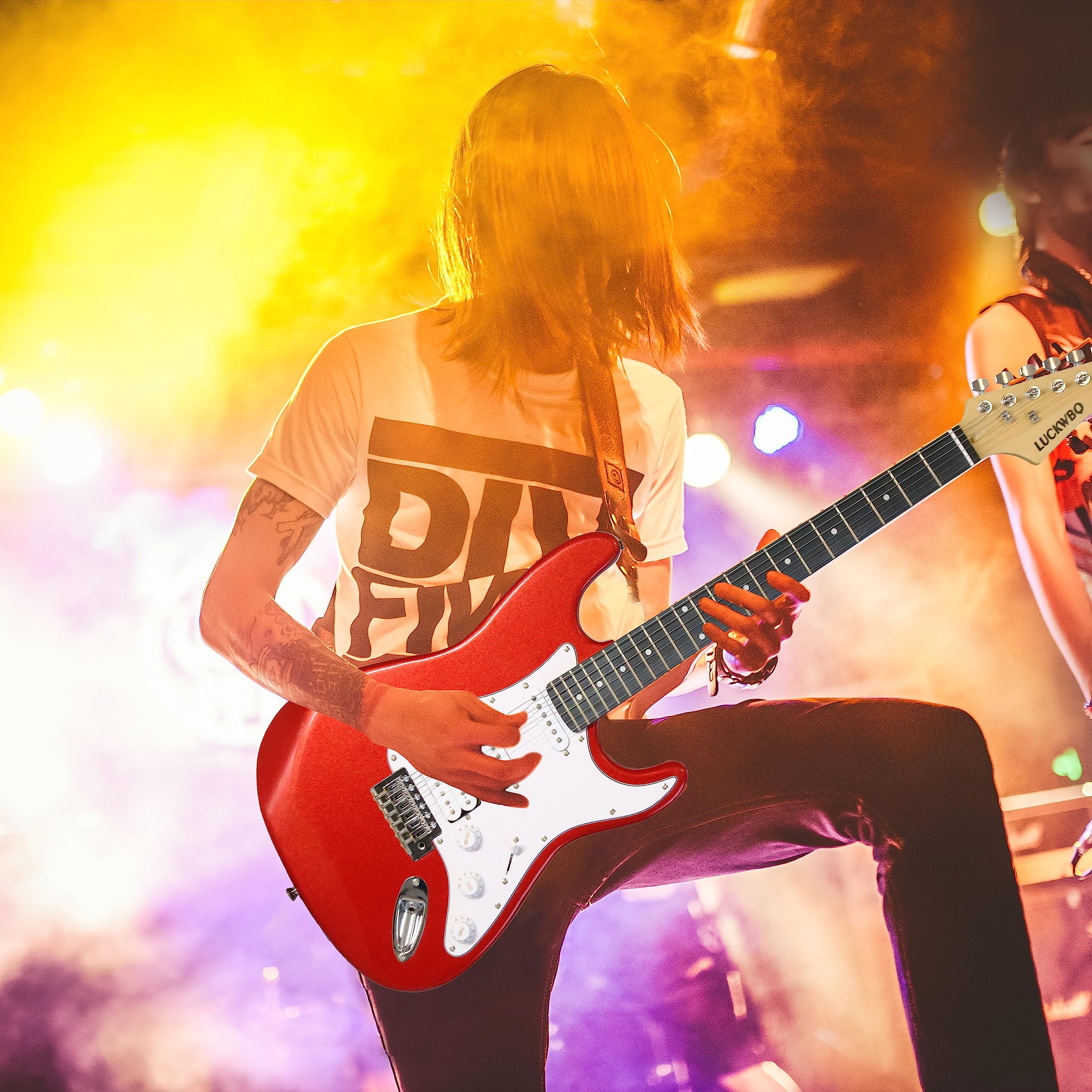 LUCKWBQ 39in Full Size Electric Guitar Beginners Kit,Electric Guitar Starter Kit,Red w/Aceesccories, Bag, Picks, Strap, 6 Strings, Tremolo Arm - Guitarra Electrica for Starters, Adults, Kids, Travel