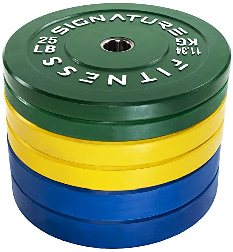Signature Fitness 2" Olympic Bumper Plate Weight Plates with Steel Hub, 210LB Set (2x 25/35/45LB), Colored