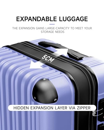 SunnyTour 24In Expandable Checked Luggage, Hard Shell Spinner Suitcase with Wheels for Business/Travel (Lavender)