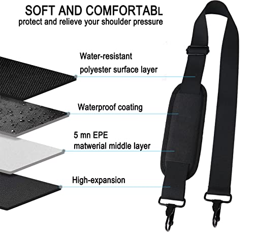 Askuko Shoulder Strap 56 Inch, Universal Adjustable Shoulder Belt Replacement Laptop Bag Shoulder Strap with Metal Hooks for Briefcase, Laptop Messenger Crossbody Bag, Luggage Duffel Camera, Black