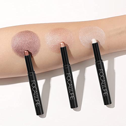 FOCALLURE 3 Pcs 2 in 1 Eyeshadow and Eyeliner Pen, Waterproof Eye Shadow Pencil, Hypoallergenic Eyeshadow, Highlighter Eye Liner, Multi-Dimensional eyes Look, FA38-11116-123