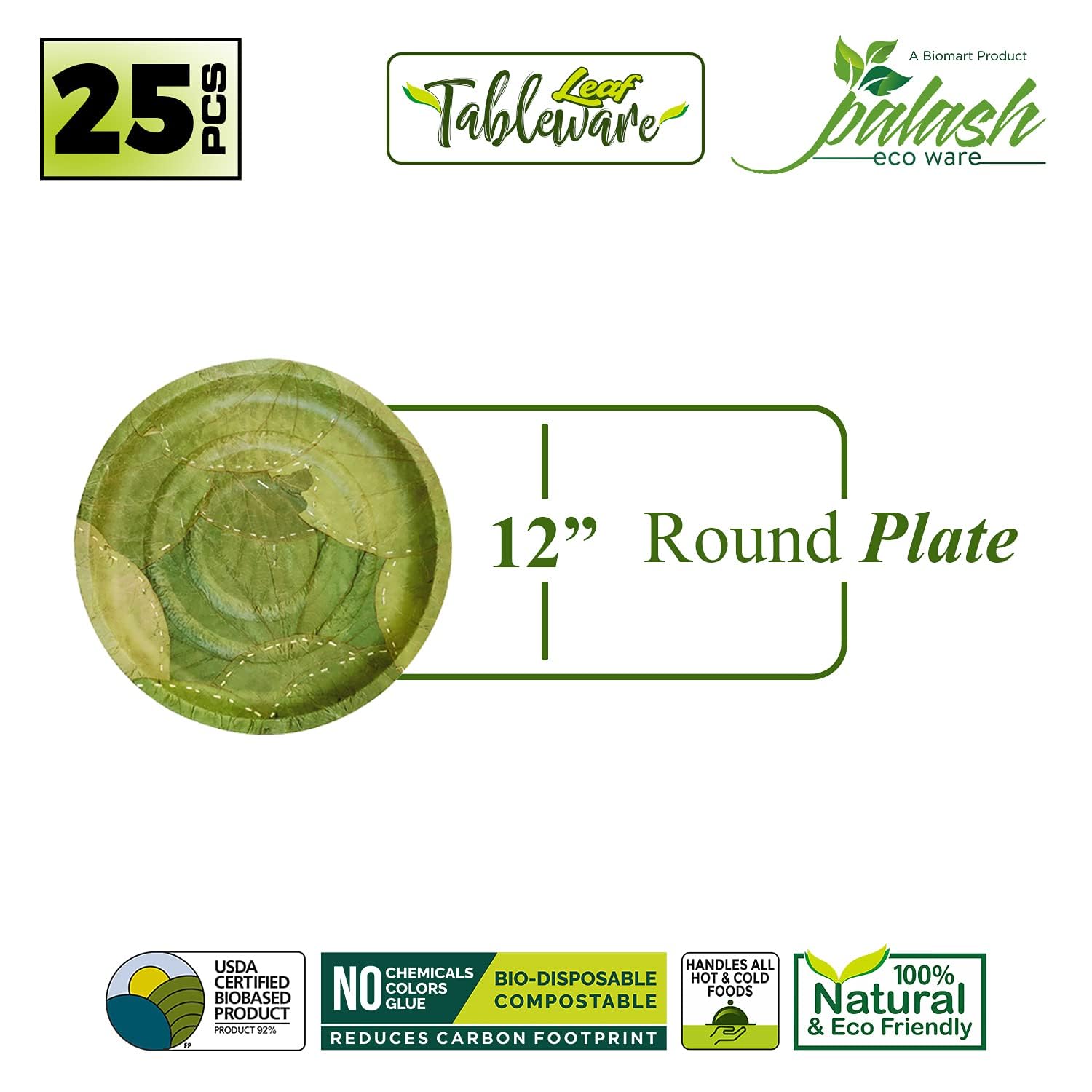 Palash - Sal Leaf Dinnerware Set Eco-friendly Biodegradable |Theme Party, Wedding, Dinner 12"Plates (12" Round Plate | Pack of 25)