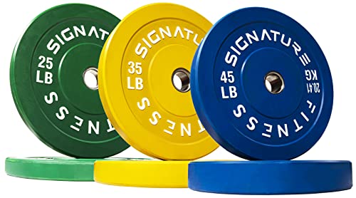 Signature Fitness 2" Olympic Bumper Plate Weight Plates with Steel Hub, 210LB Set (2x 25/35/45LB), Colored
