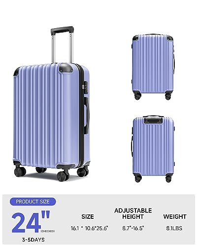 SunnyTour 24In Expandable Checked Luggage, Hard Shell Spinner Suitcase with Wheels for Business/Travel (Lavender)