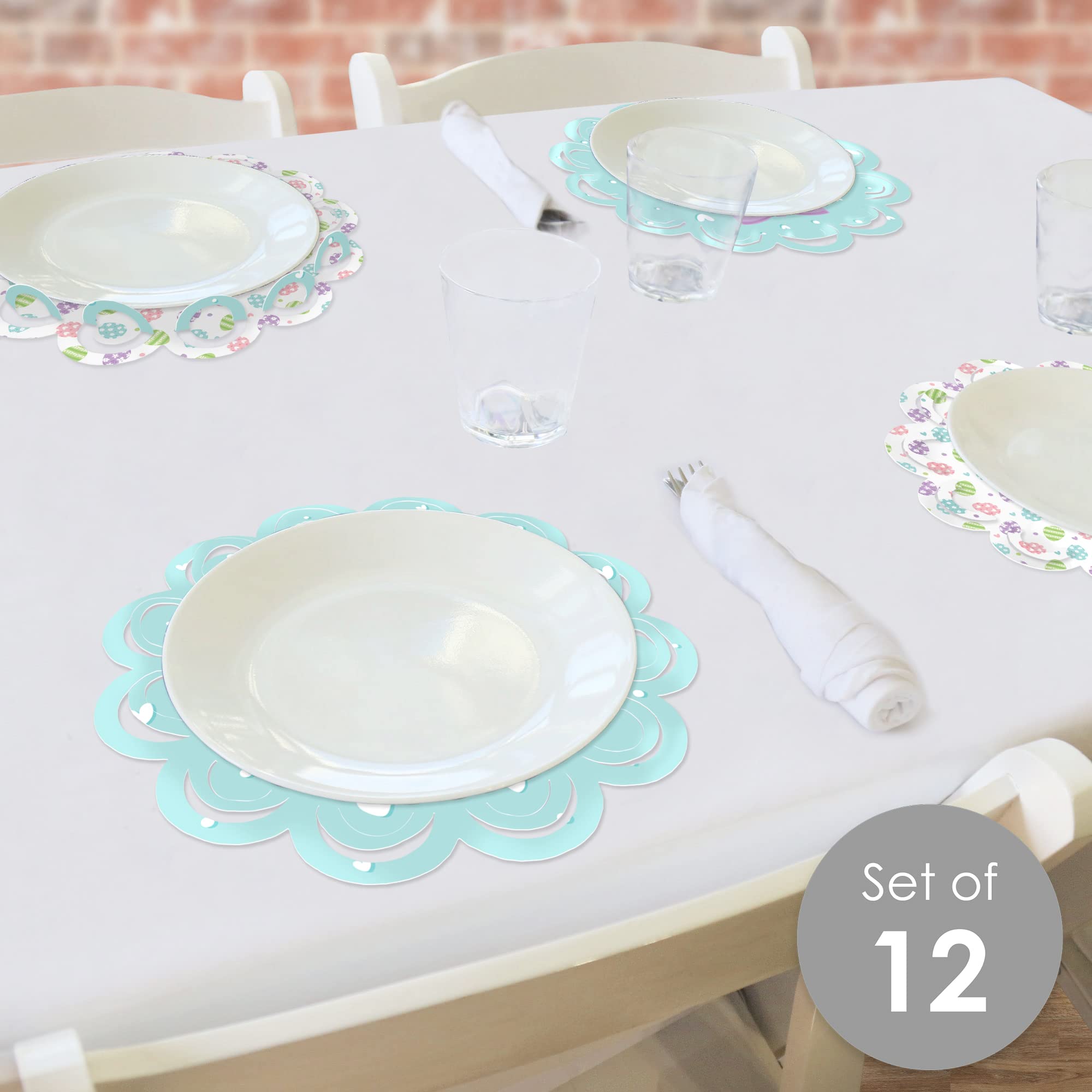 Big Dot of Happiness Spring Easter Bunny - Happy Easter Party Round Table Decorations - Paper Chargers - Place Setting For 12