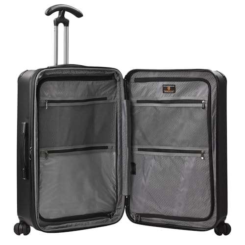 Traveler's Choice Silverwood Polycarbonate Hardside Expandable Spinner Luggage, Brushed Metal, Checked-Medium 26-Inch
