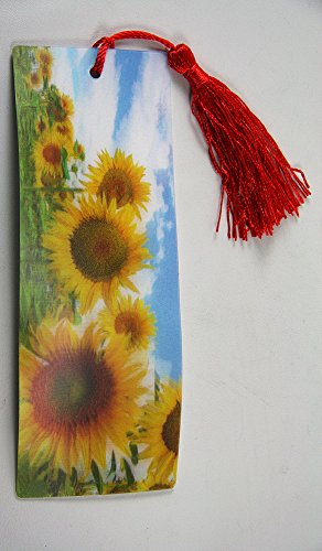 3 Bookmarks - 3D Lenticular - Colorful Flowers with Red Tassle