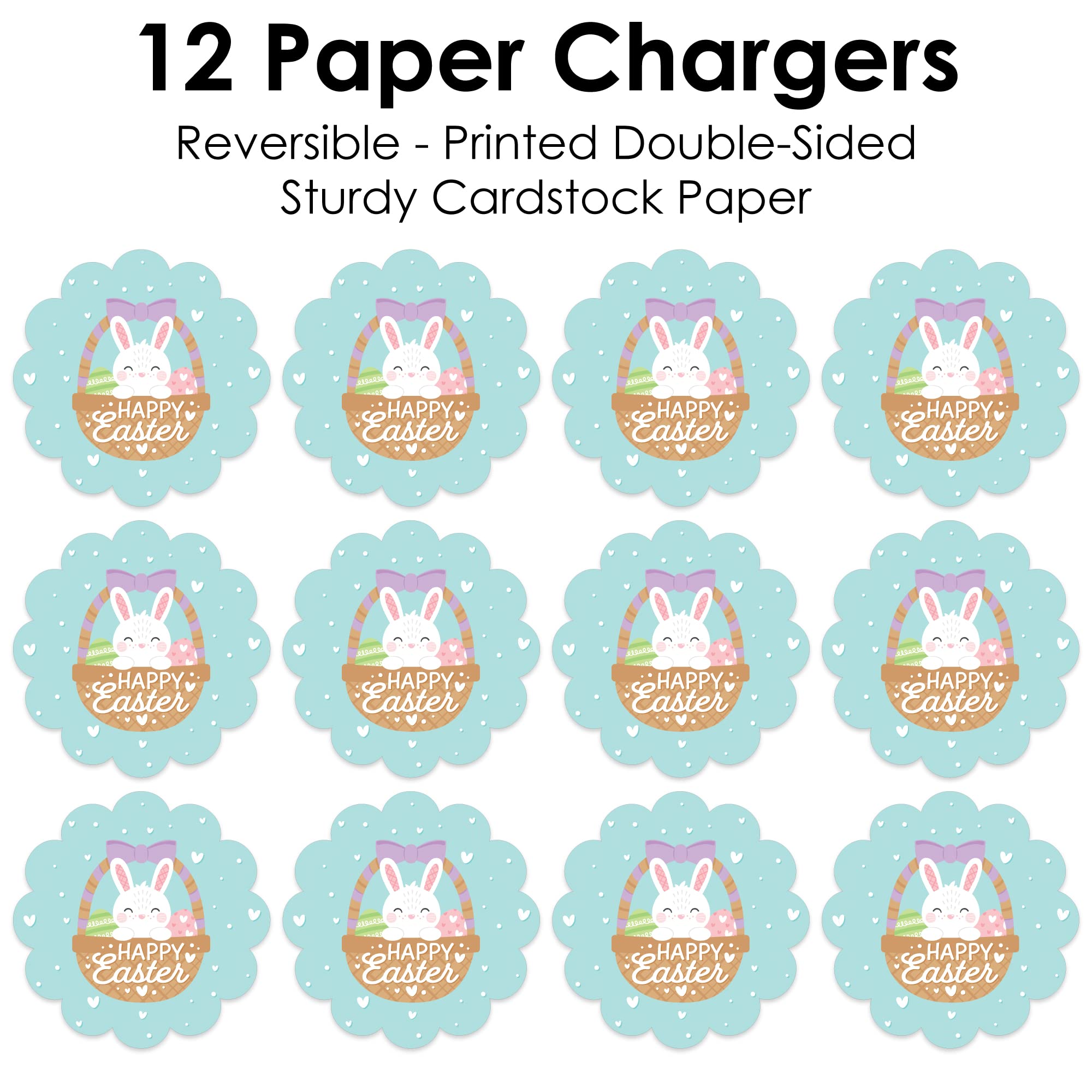 Big Dot of Happiness Spring Easter Bunny - Happy Easter Party Round Table Decorations - Paper Chargers - Place Setting For 12