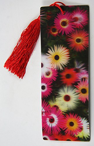 3 Bookmarks - 3D Lenticular - Colorful Flowers with Red Tassle
