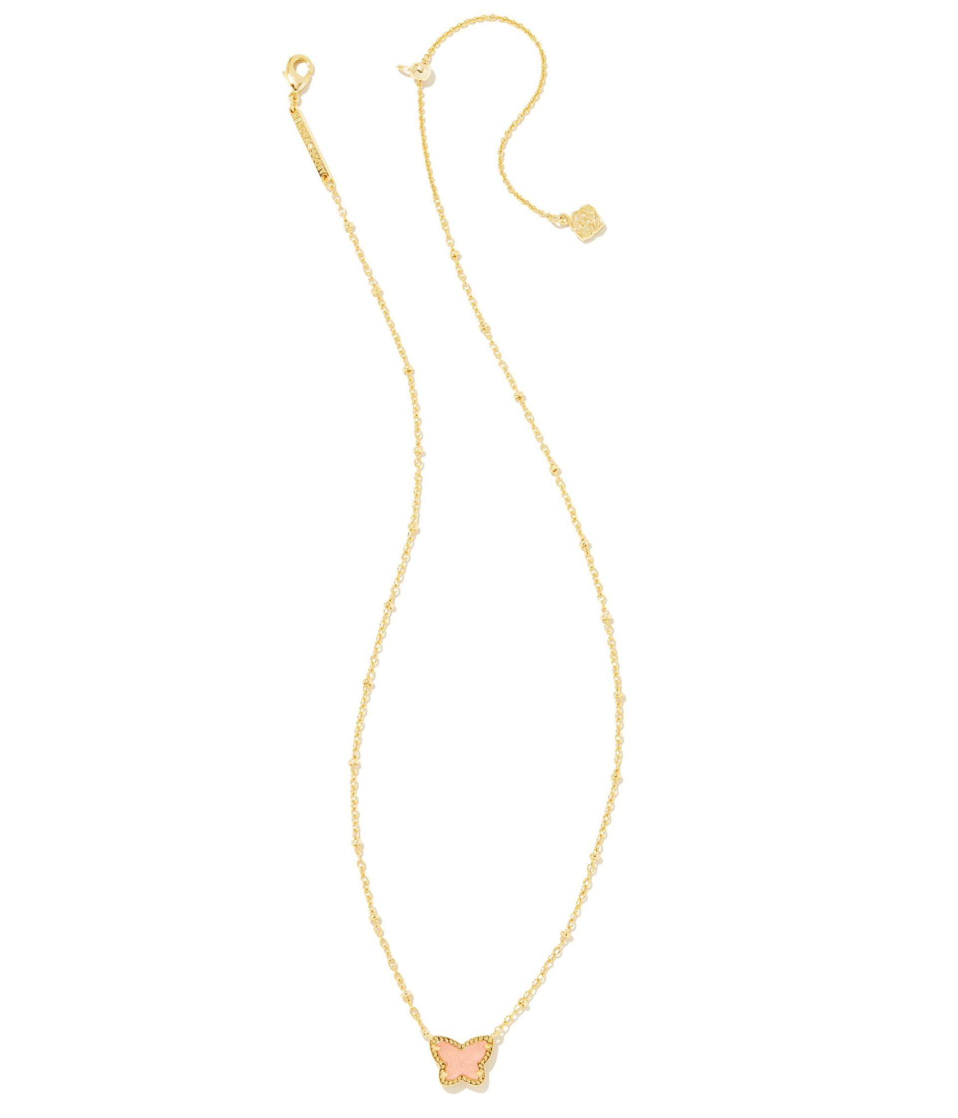 Kendra Scott Lillia Small Short Pendant Necklace Gold Light Pink Drusy One Size