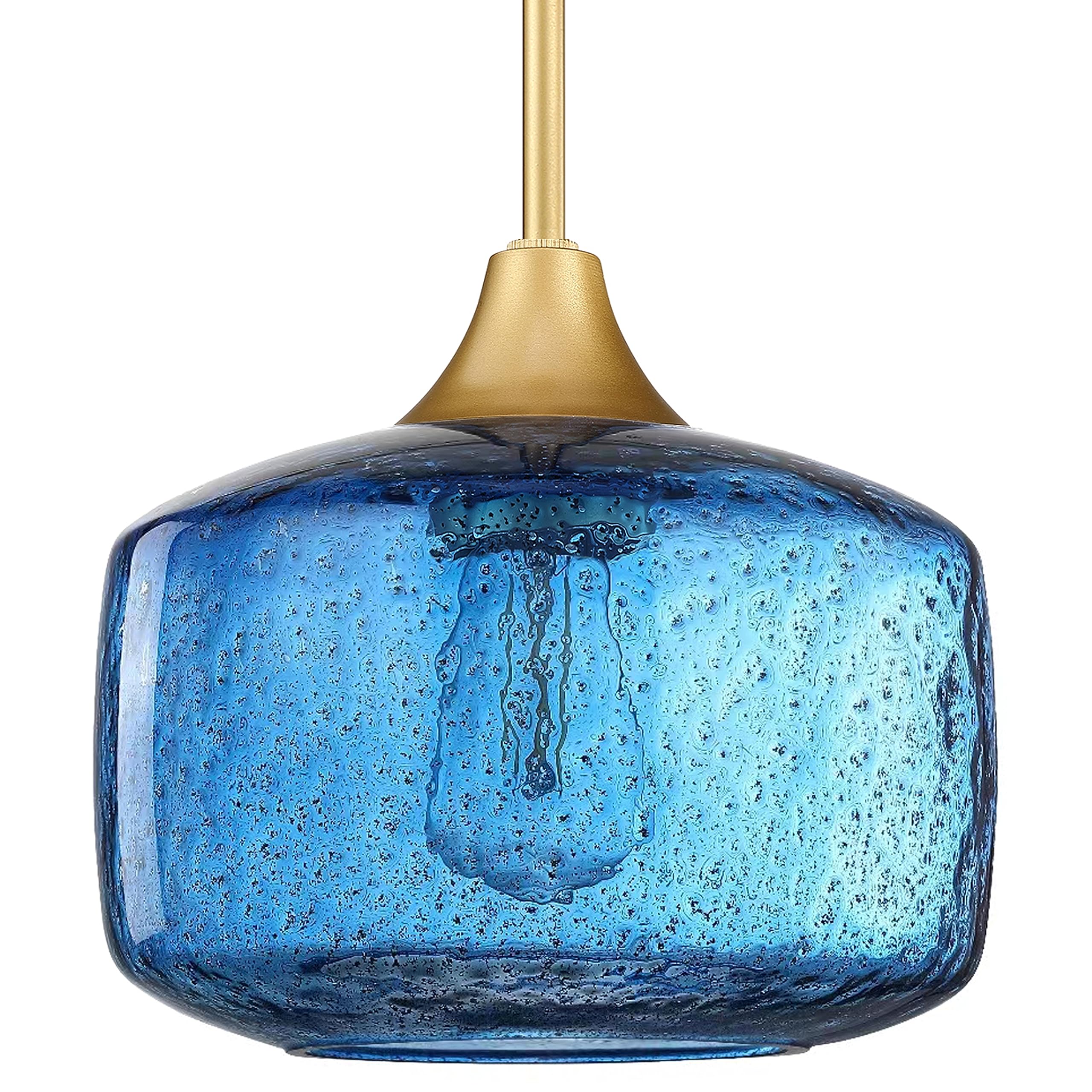 1 Light Hanging Indoor Kitchen Island Pendant Light 7.75" Ancient Seeded Glass Pendant Ceiling Light Fixtures Modern Farmhouse Dinning Over Sink Hallway (Blue Glass, 1 Pack)