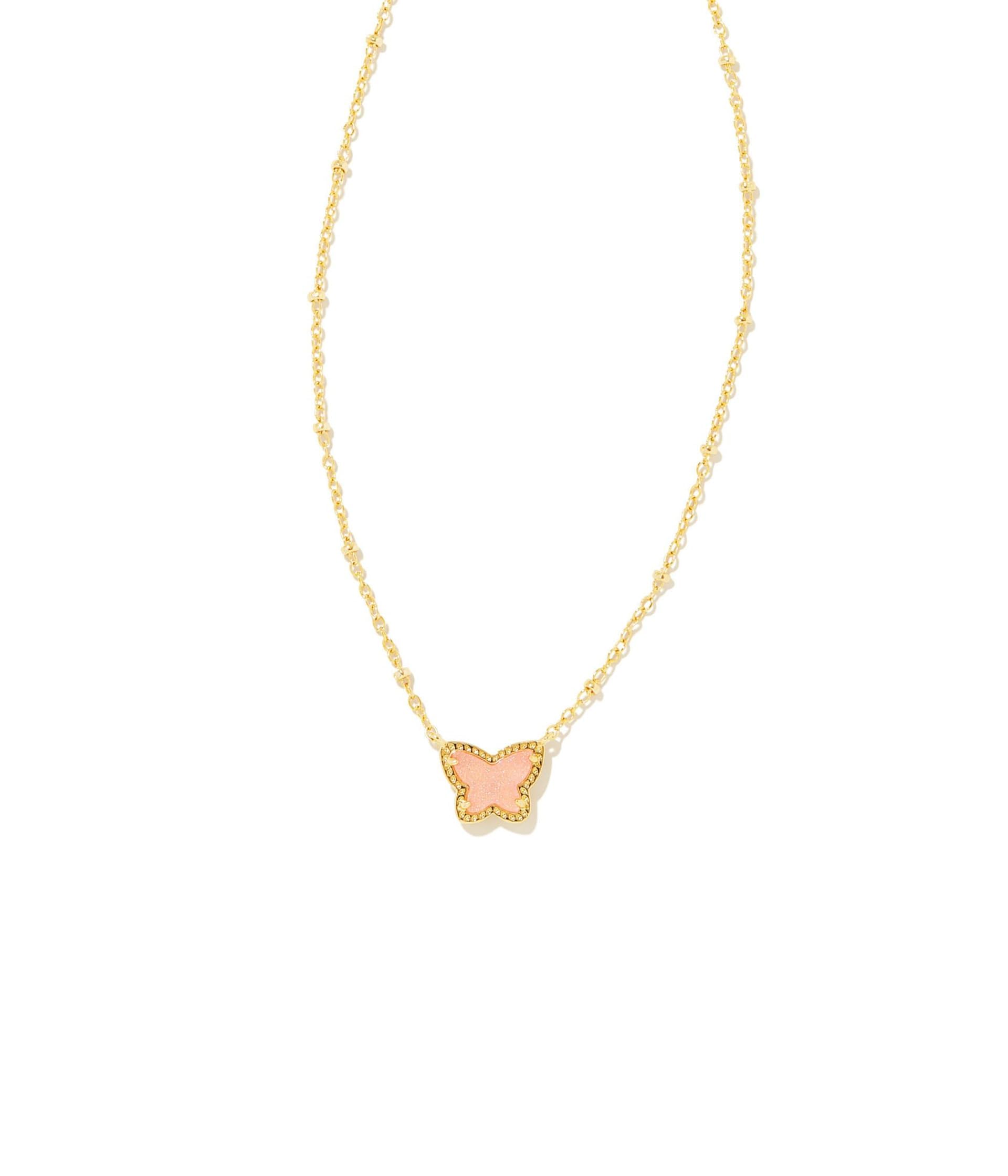 Kendra Scott Lillia Small Short Pendant Necklace Gold Light Pink Drusy One Size