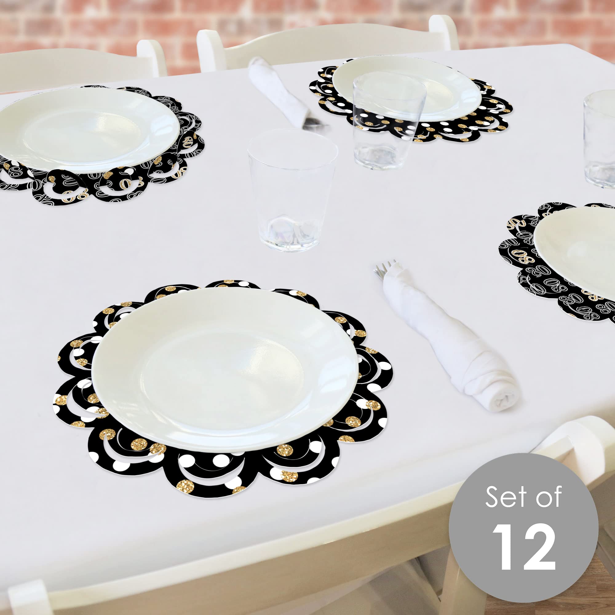 Big Dot of Happiness Adult 80th Birthday - Gold - Birthday Party Round Table Decorations - Paper Chargers - Place Setting for 12