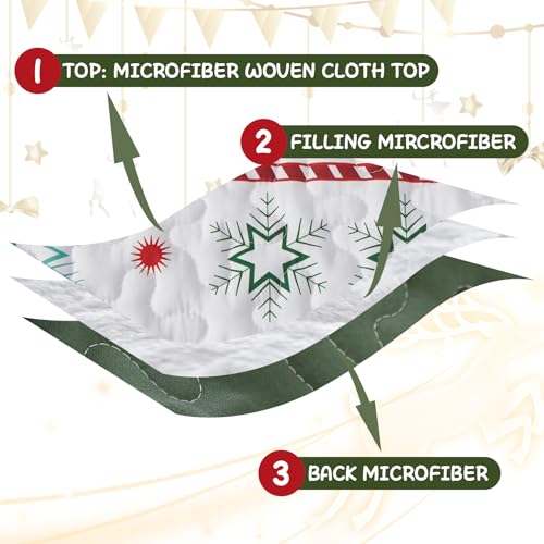 Christmas Quilt Set Queen, 3 Pieces Christmas Bedding Coverlet Queen Size, Green Bedspread with Xmas Tree Pattern New Year Bedroom Decoration for Family Friends