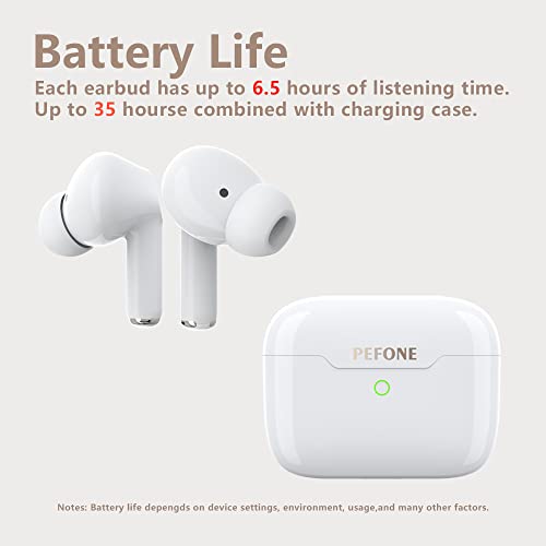 PEFONE Wireless Earbuds, in-Ear Bluetooth 5.3 Headphones ENC+ANC Noise Cancelling Earphones, Built-in Mic, Touch Control, USB Charging Case
