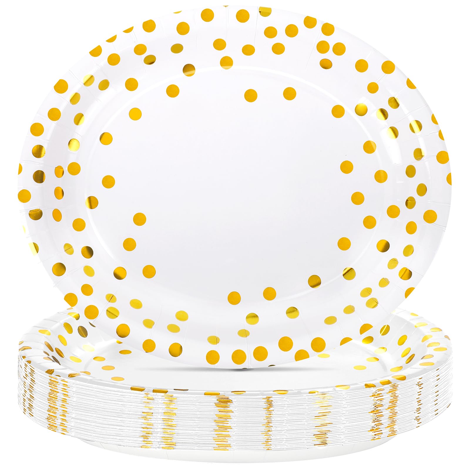 TWOWYHI 50PCS 12inch Oval Paper Plates White and Gold Disposable Paper Plates Dinner Plates for Party Graduation Wedding Anniversary Bridal Shower