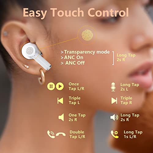 PEFONE Wireless Earbuds, in-Ear Bluetooth 5.3 Headphones ENC+ANC Noise Cancelling Earphones, Built-in Mic, Touch Control, USB Charging Case
