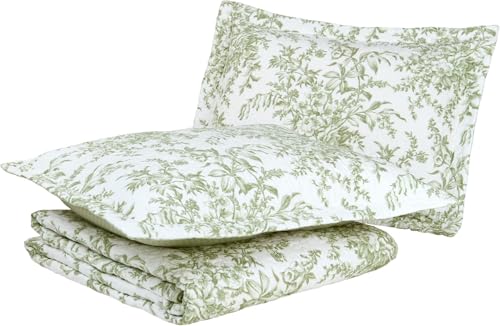 Laura Ashley - Queen Quilt Set, Reversible Cotton Bedding with Matching Shams, Lightweight Home Decor for All Seasons (Bedford Green/Off-White, Queen)