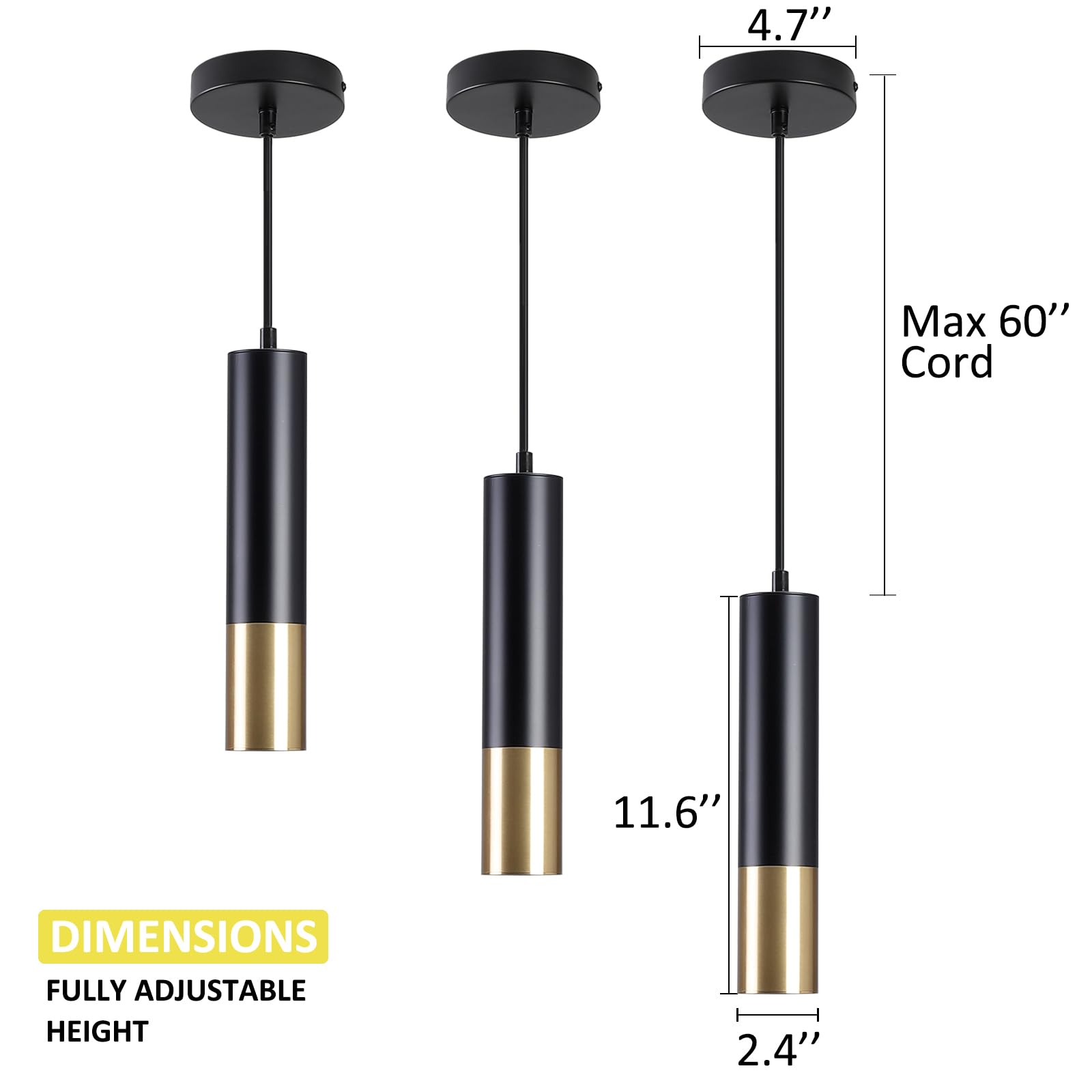 COTULIN 3 Pack LED Kitchen Island Pendant Lights,Modern Black Gold Bar Pendant Light,3000K Small Hanging Light Fixture for Bedroom Bedside Living Room Dining Room