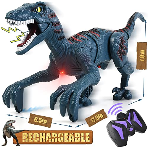 Remote Control Dinosaur Toys Kids - Jurassic Velociraptor Toys Imitates Walking and Sounds - Dinosaurs Toys for Boys Girls 3-5 +, Robot Toys That Can Sing, Shaking Head and Tail in Kids' Electronics