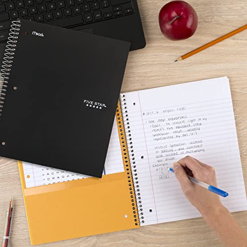 Five Star Spiral Notebook, 3-Subject, Wide Ruled Paper, 10-1/2" x 8", 150 Sheets, Black (73094)