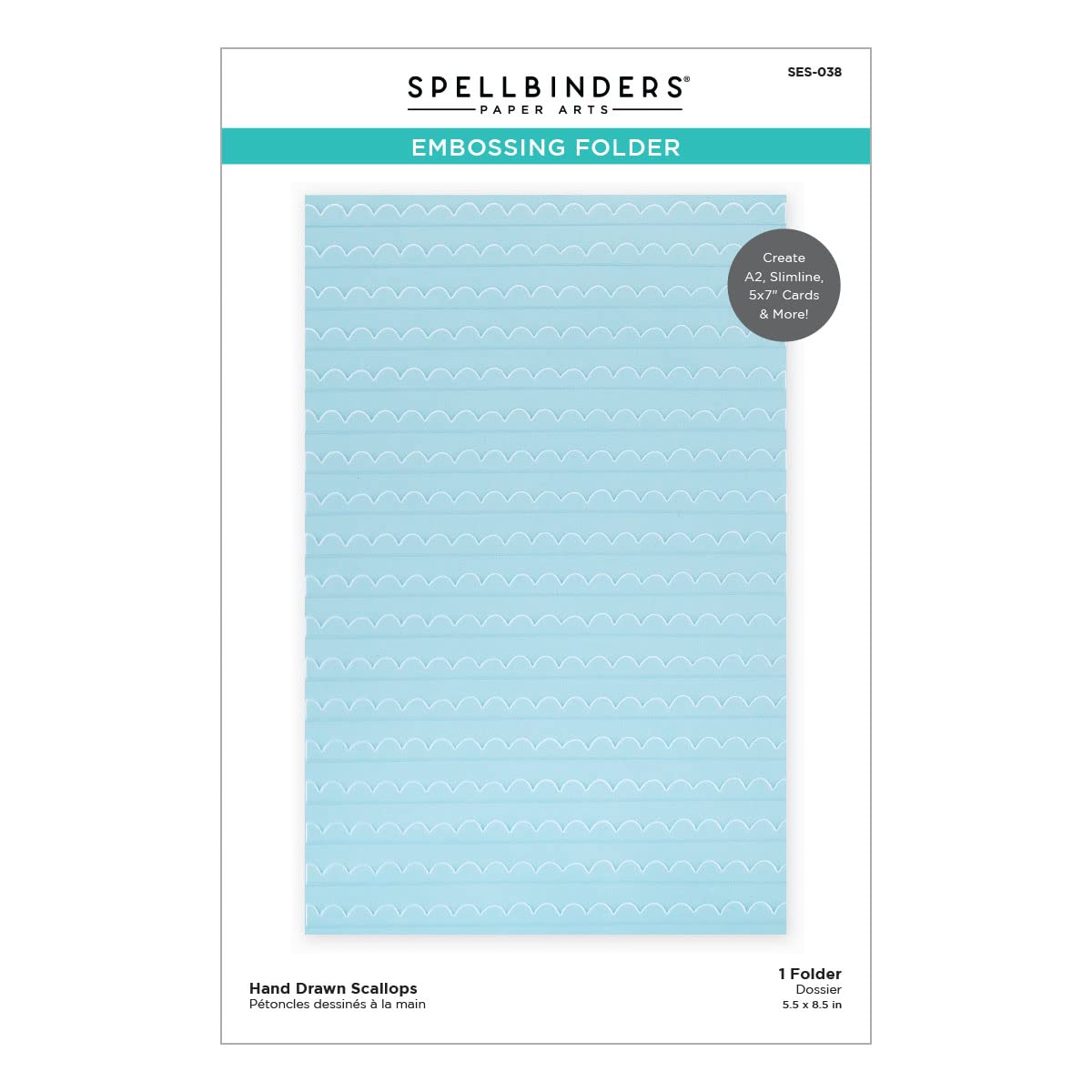 Spellbinders Hand Drawn Scallops Embossing Folder, Opaque