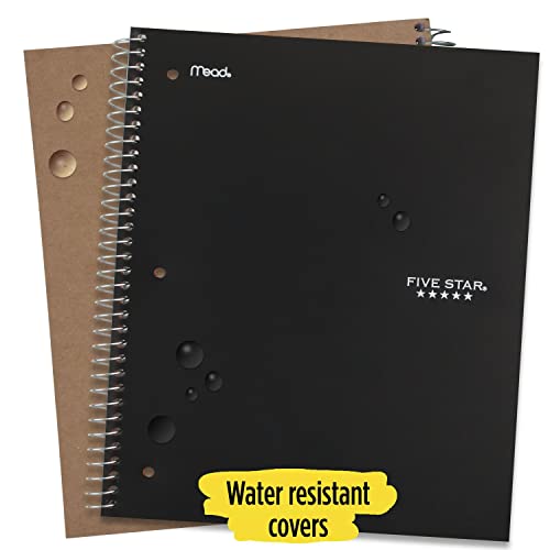 Five Star Spiral Notebook, 3-Subject, Wide Ruled Paper, 10-1/2" x 8", 150 Sheets, Black (73094)
