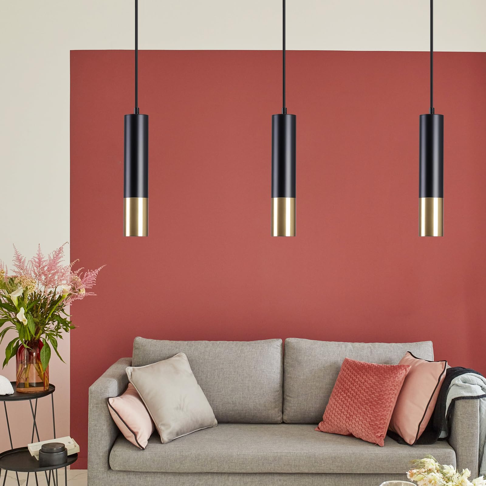 COTULIN 3 Pack LED Kitchen Island Pendant Lights,Modern Black Gold Bar Pendant Light,3000K Small Hanging Light Fixture for Bedroom Bedside Living Room Dining Room