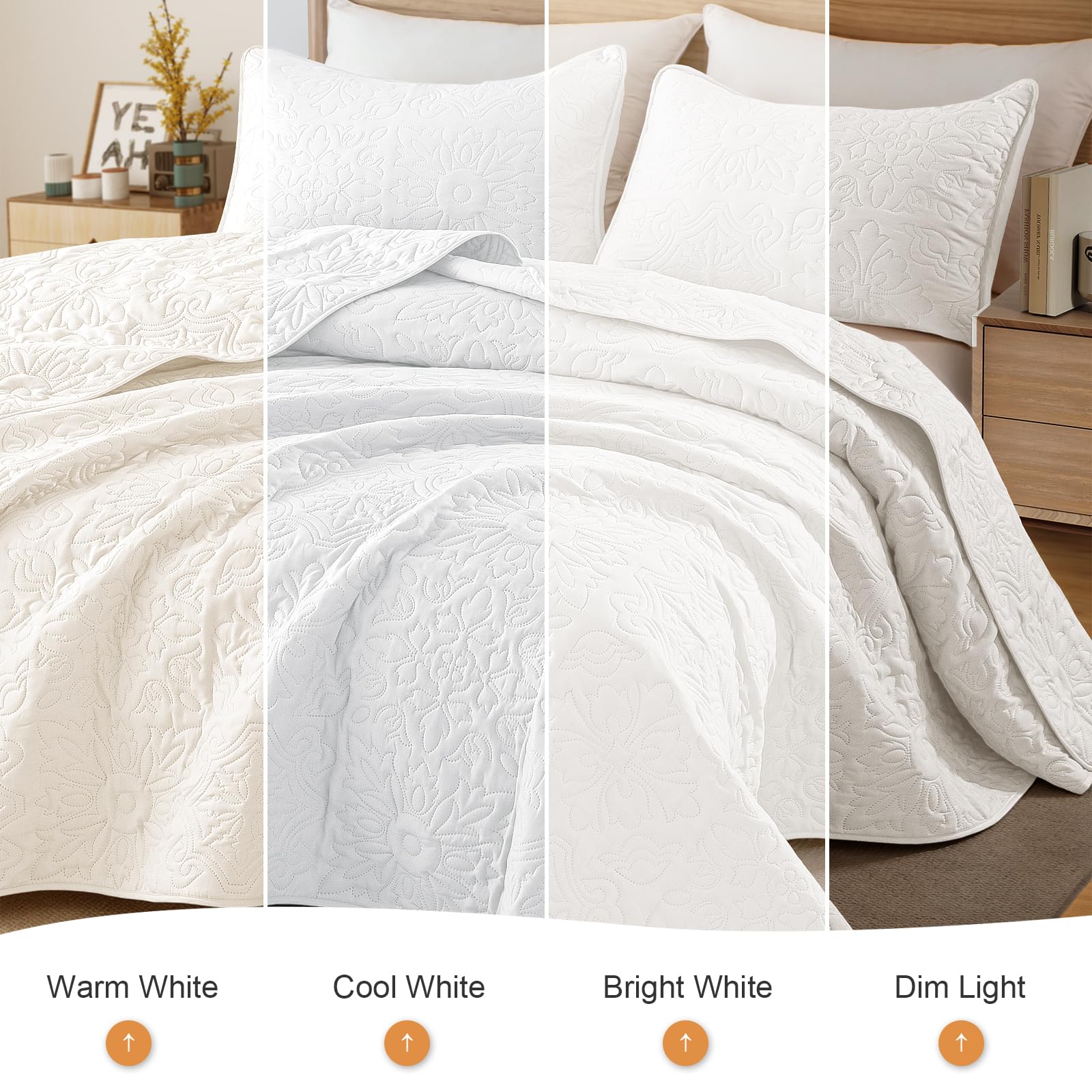 Whale Flotilla 3 Piece Queen Size Quilt Set, Soft Reversible Embossed Queen Quilts Bedding Set, Lightweight Bedspreads Coverlets with Boho Pattern for All Seasons, White