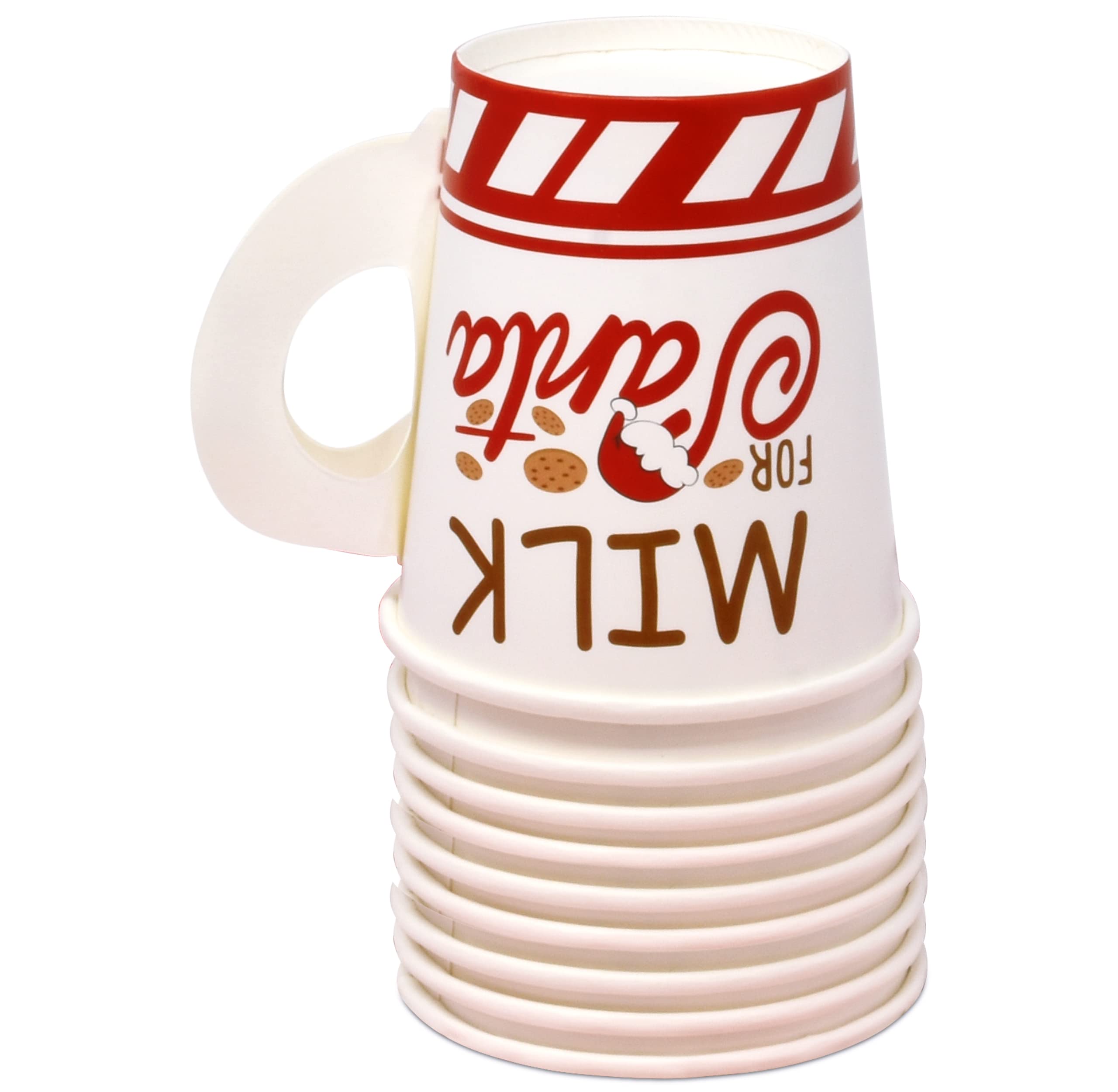 Gift Boutique 24 Disposable Xmas Santa Milk & Cookies Cup & Saucers Set 7 Oz Paper Mug with Handle 7" Scallop Shaped Saucer Plate for Tea Hot Cocoa Chocolate Coffee Mugs Holiday Xmas Dinner Supply
