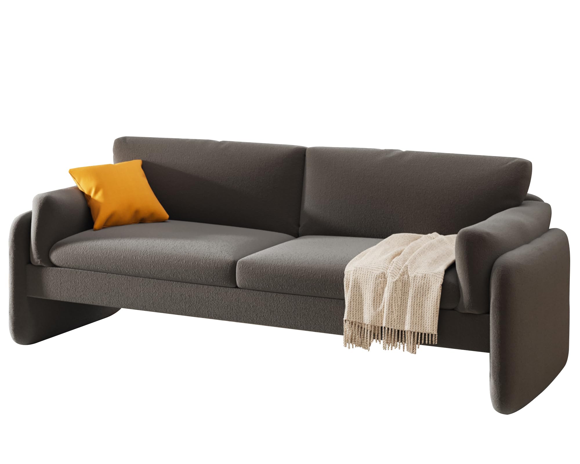 papababe Sofa Couch, Modern Couches with Embedded Armrest, 3-Seater Couch for Living Room, Grey Bouclé Cozy Couch