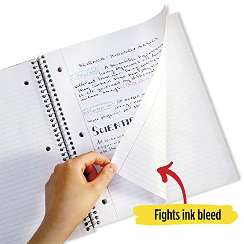 Five Star Spiral Notebook, 3-Subject, Wide Ruled Paper, 10-1/2" x 8", 150 Sheets, Black (73094)