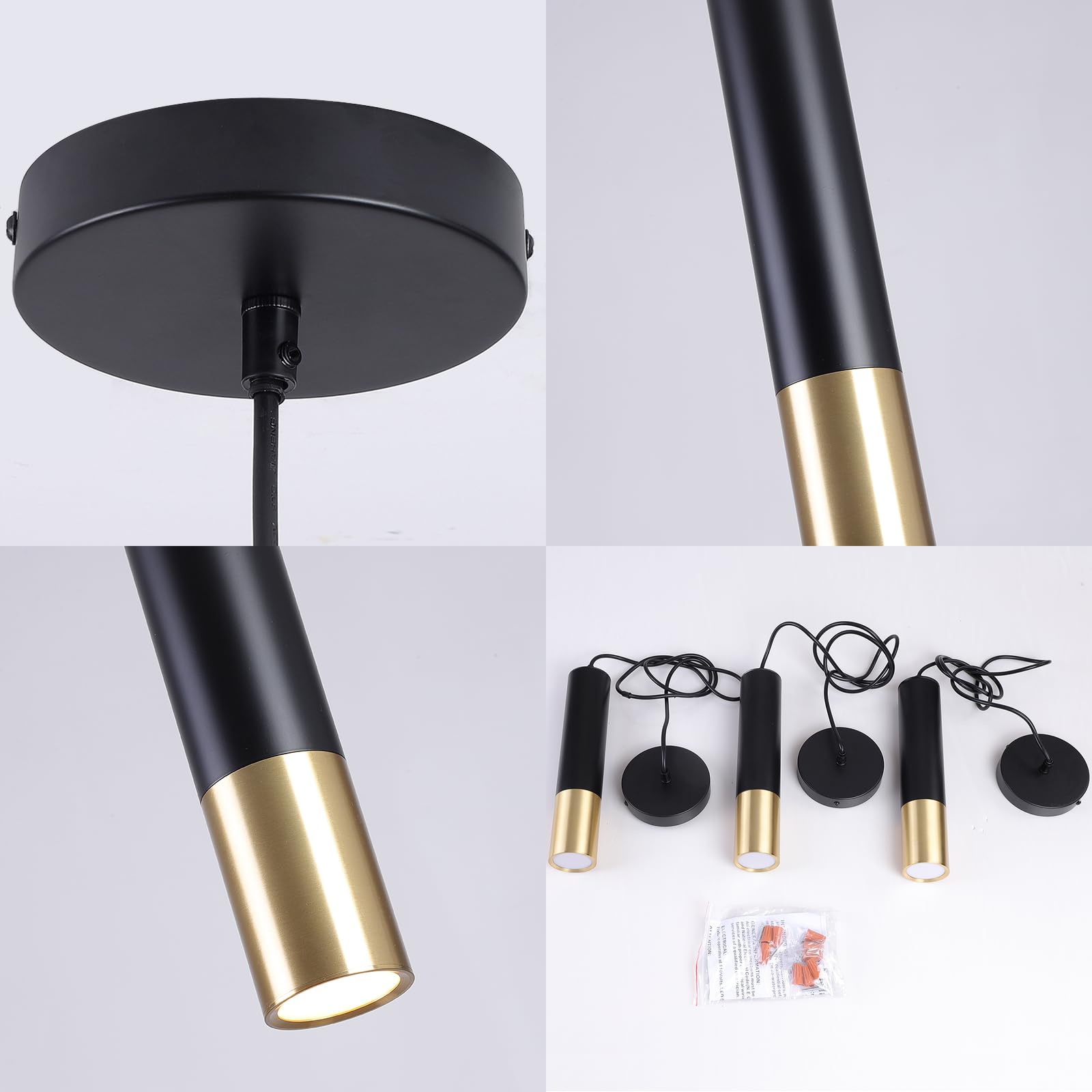 COTULIN 3 Pack LED Kitchen Island Pendant Lights,Modern Black Gold Bar Pendant Light,3000K Small Hanging Light Fixture for Bedroom Bedside Living Room Dining Room