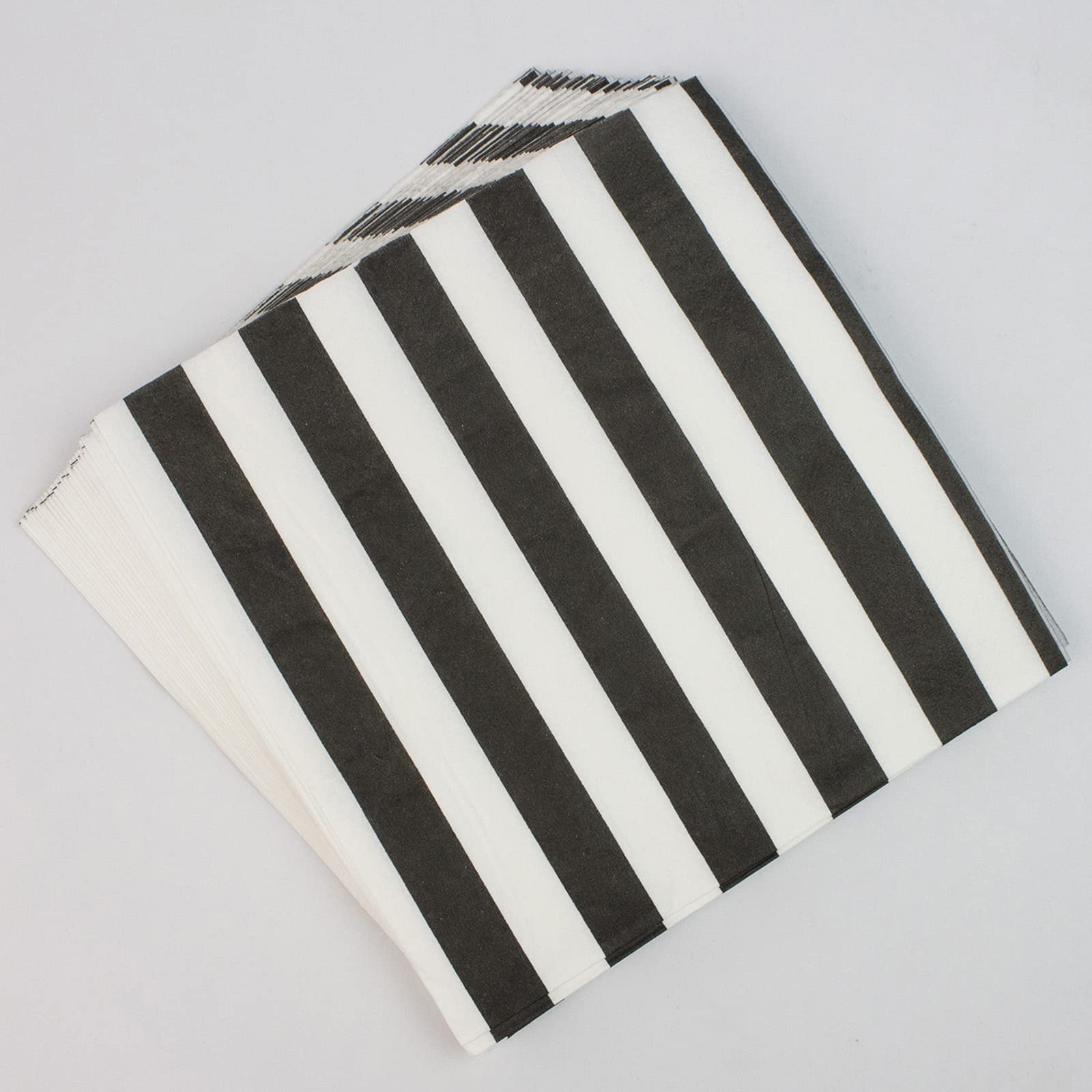 Dulousia Biodegradable Striped Paper Party Napkins,Black, 100 Count