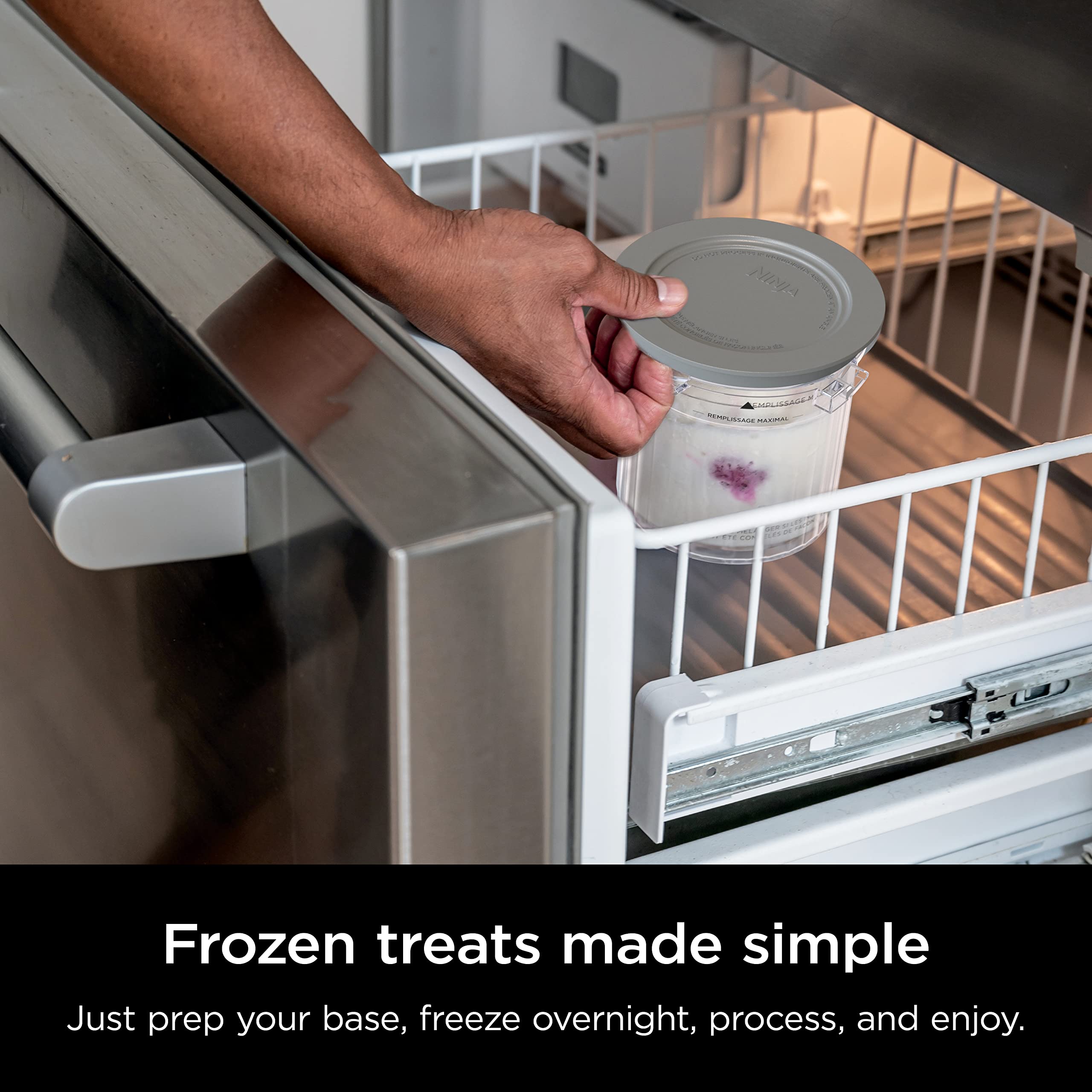 Ninja CREAMi Breeze Pints 2 Pack, Compatible with NC100 & NC200 Series CREAMi Ice Cream Makers, Genuine Ninja Pint, BPA-Free & Dishwasher Safe, Grey Lids, 1 Pint Each, Clear/Grey, XSKNC1PNT2