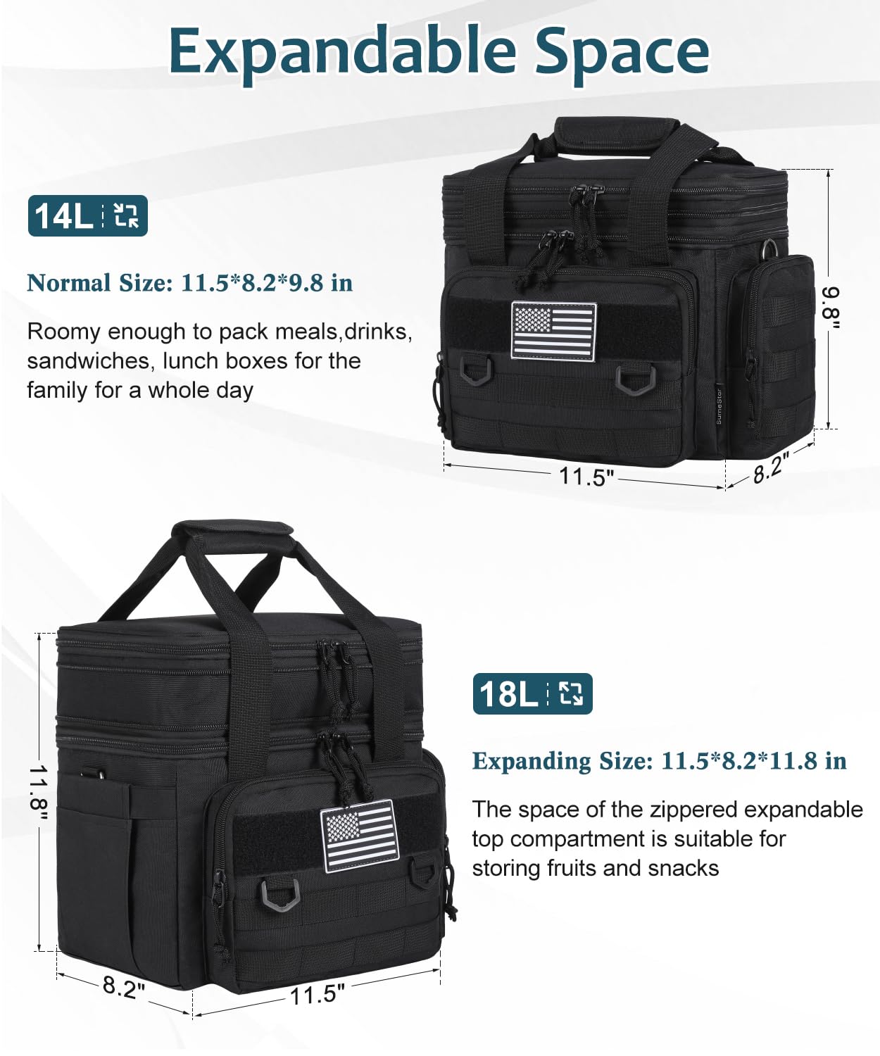 SumeStar Insulated Lunch Bag for Women Men, Freezable Large Lunch Bag 15L, Reusable Leakproof Lunch Box Cooler Tote Bag for Work Picnic School or Travel, Double Compartment, Black