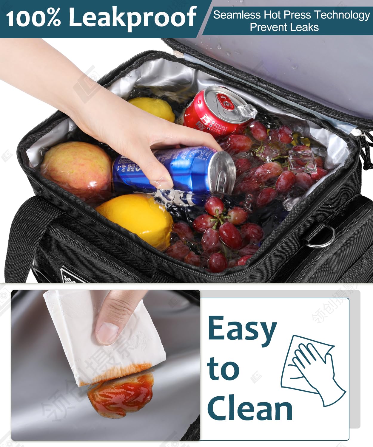 SumeStar Insulated Lunch Bag for Women Men, Freezable Large Lunch Bag 15L, Reusable Leakproof Lunch Box Cooler Tote Bag for Work Picnic School or Travel, Double Compartment, Black