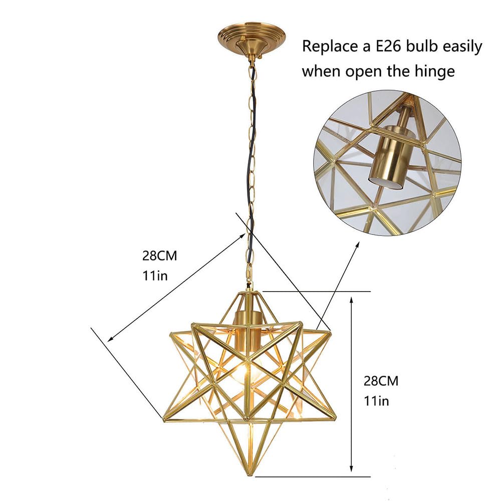 IBalody Moravian Star Pendant Light Gold Copper Hanging Light Star Lights Fixture Dining Room Kitchen Island Pendant Lighting Pendant Lamp 11 in with Clear Glass Shade