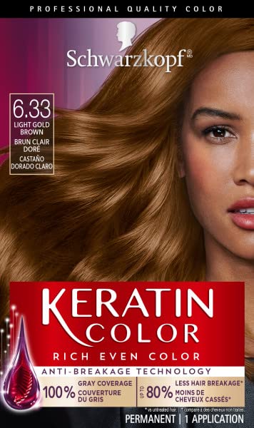 Schwarzkopf Keratin Color Permanent Hair Color Cream, 6.33 Light Golden Brown