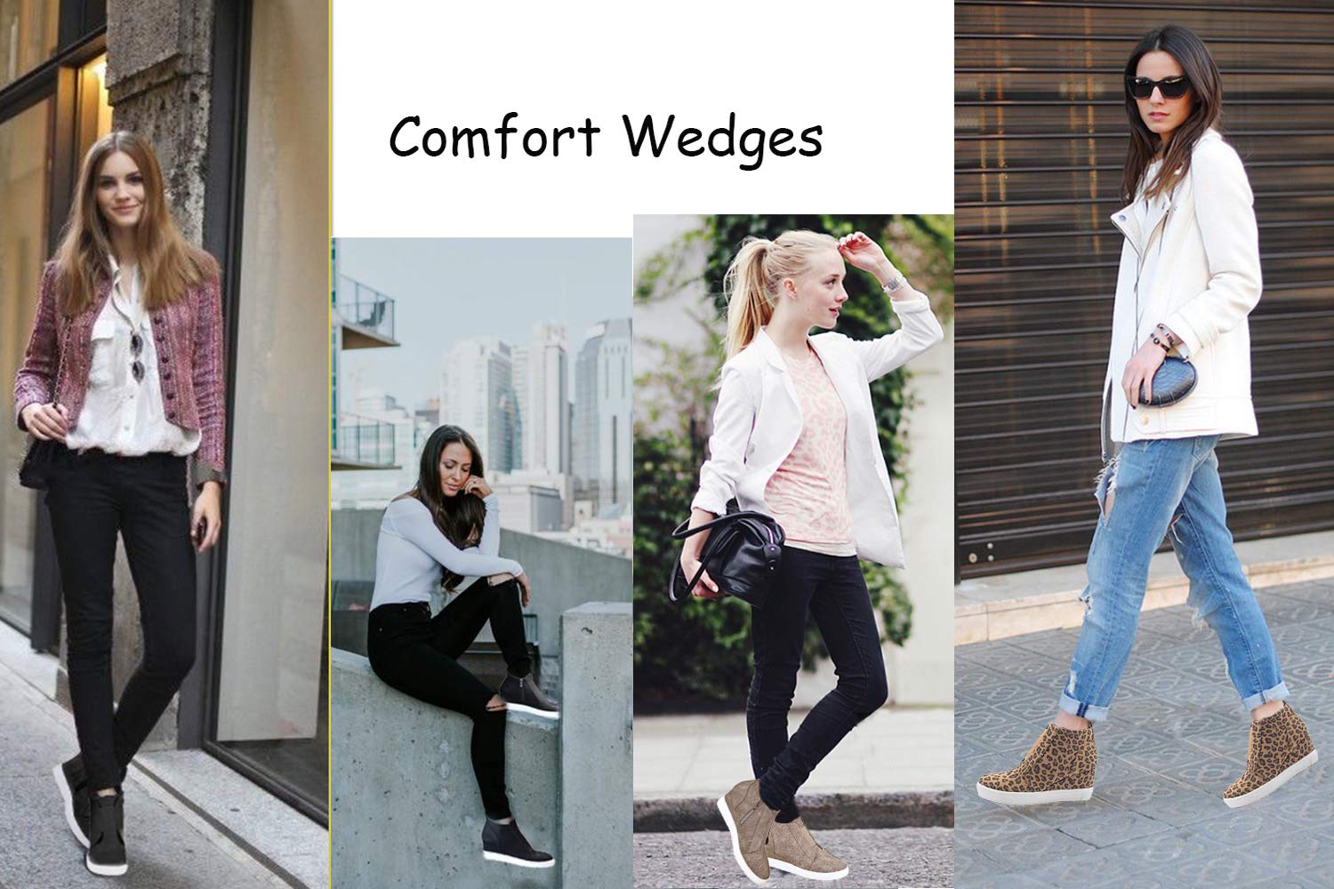 Athlefit Women's Wedge Sneakers Hidden Heel Platform Wedge Booties Hidden Wedgie Sneakers Size 8 Grey